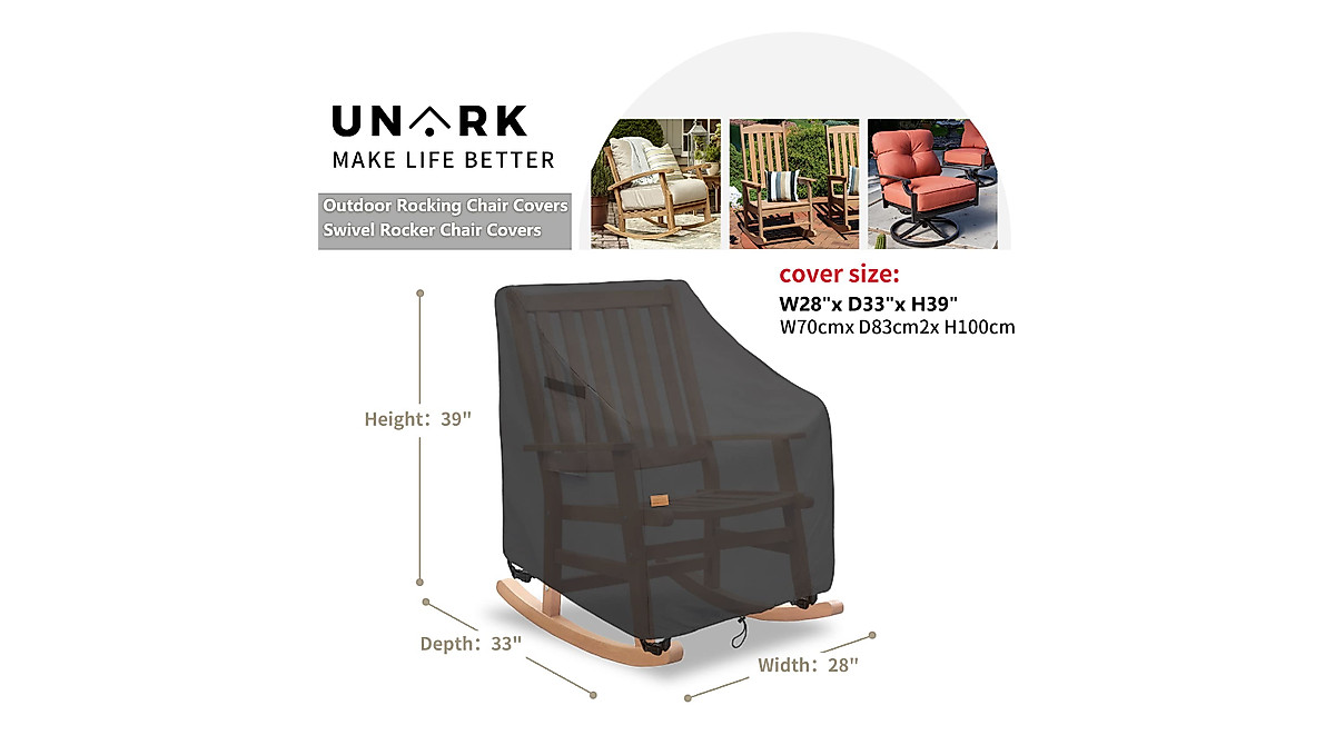UNARK Waterproof Rocking Chair Covers 2 Pack | Heavy Duty Outdoor ...