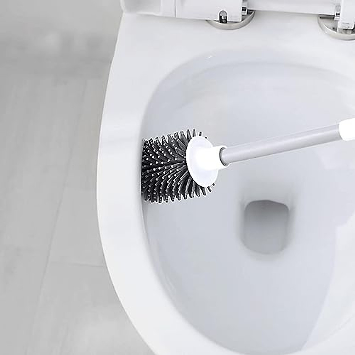 SAAKO Toilet Brush and Holder Silicone Toilet Cleaner Brush Plastic Bathroom Cleaning Toilet Bowl Brush Floor Mounted Dual Use