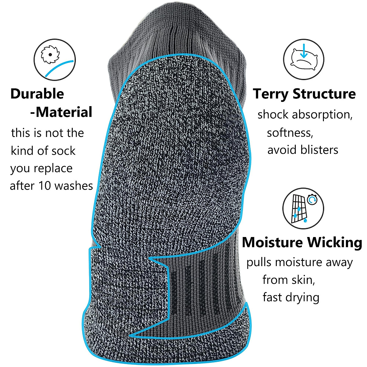 CWVLC Unisex Cushioned Compression Athletic Ankle Socks Multipack, 6-pairs Black Charcoal Royal, XL (13.5-15.5 W US/ 12-14 M US)