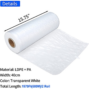 2 Rolls Air Cushion Film 985ft Length Each Roll, Total Length 1970ft, Size 15.7inch x 11.8inch, Air Pillow Bubble Bags Film, Air Cushion Machine Not Included