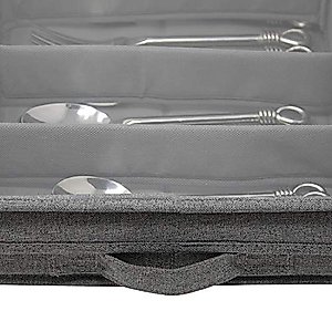 Sorbus Flatware Storage Chest with Clear Lid, Great Fabric Container Box for Organizing Utensils, Silverware, Flatware, Large Capacity, Gray