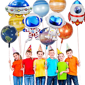 16 Pieces Galaxy Space Balloons - Large Outer Space Themed Balloon Rocket Spaceship Astronaut Galaxy Planet Inflatable Balloons for Kids Space Birthday Party Supplies Baby Shower Decorations