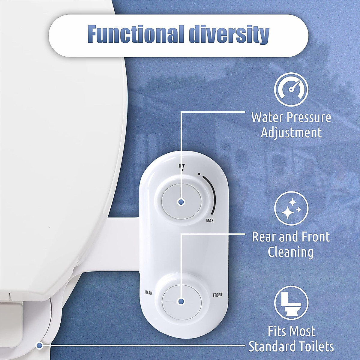 RV Bidet Attachment for Toilet- Self Cleaning Fresh Water Sprayer,Slide-in Easy Install, Adjustable Dual Nozzle (Cold) The proper distance between toilet screws 3.73-7.91 inches