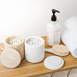 WORHE Marble Canister Natural Marble Cotton Swabs Container with Lid Large Capacity Cotton Ball Storage Jar for Cotton Swab, Cotton Ball, Makeup Pad, Bath Salt White (WH051)