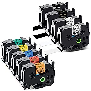 Compatible 18mm Label Tape Replacement for Brother P Touch TZe Label Tape Multicolor Bundle with TZe-241 Label Tapes, 0.7" x 26.2', Clear/White/Black/Orange/Red/Blue/Yellow/Green Tape (Total 9-Pack)