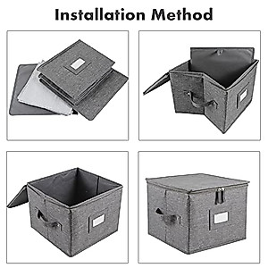 popoly China Storage Containers Inside 10" W x 8" H, Salad Plate Storage Box for Dishes Storage with 24 Felt Dividers, Hold 24 Plates, Hard Shell and Stackable (2 Pack Grey)