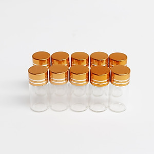 Luo House 10pcs 16x35mm Tiny Mini Small Clear Bottles Glass Vials 3ml with Caps Gold