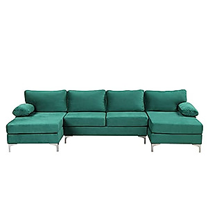 Casa Andrea Milano Modern Large Velvet Fabric U-Shape Sectional Sofa, Double Extra Wide Chaise Lounge Couch