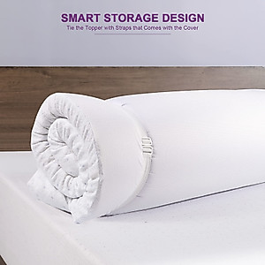 Ferlizer 2 Inch Queen Mattress Topper Protector, Lavender Infused Bamboo Zippered Cover, Adjustable Straps, Non Slip, Cooling, Machine Washable