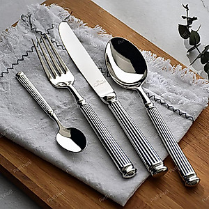Taiyoko Silverware Set Flatware Stainless Steel Cutlery Striped Mirror Polished Kitchen Utensils Tableware Service with Steak Knives Dinner Fork Knife Spoon