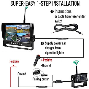 EVERSECU 4pcs Digital HD 1080P Wireless Car Backup Camera with 9 inch 4ch Quad Display Monitor/Car DVR/Dash Monitor/Vehicle Video Recorder for RV/SUV/Van/Pickup/Truck/Trailer Rear/Side/Front View