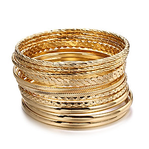Aonklot Indian Bangles for Women Gold Stackable Bangle Bracelets Set Layers Bohemica Bracelets Multi Cuff Bangle Bracelet Wedding Jewelry for Women Girls