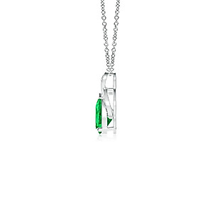 Angara Natural Emerald Solitaire Pendant Necklace for Women in 14K White Gold 18 Inch Chain (Grade-AAA | Size-6x4mm) | May Birthstone | Jewelry Gift for Women | Birthday | Wedding | Anniversary