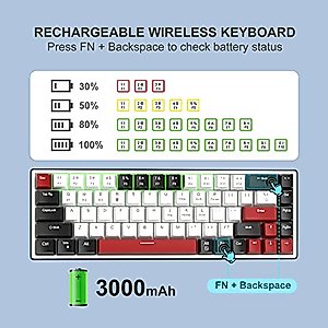 MageGee 60% Wireless Mechanical Gaming Keyboard, 68 Keys Hot-Swappable Compact RGB Backlit Gaming Keyboard, SKY68 Plus Wired/Wireless 3-Mode Office Keyboard for Laptop PC (Red Switch, Black & White)