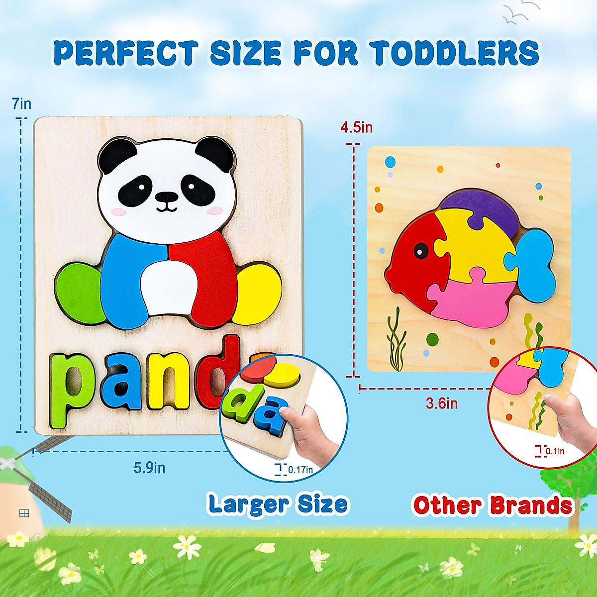 BOZE SUPOD Toddler Puzzles,Wooden Puzzles for Todder 1 2 3 Years Old Boys Girls Eco Friendly Wooden Toys Educational Preschool Gift for Kids(6 Pack)