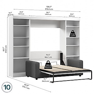 Bestar Pur Murphy, Space-Saving Wall Bed for Multipurpose Rooms, FULL, White