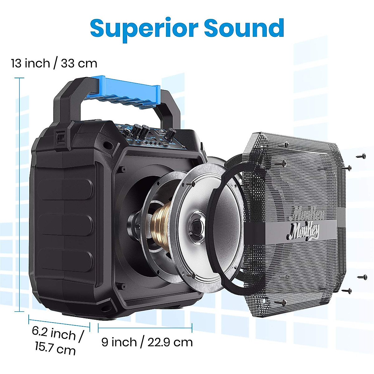 Moukey Karaoke Machine Speaker with Microphone - Bluetooth Portable PA Stereo System with 6.5'' Speaker, Wireless Mic, DJ Lights, FM Radio, Remote Control, Rechargeable, Supports TF Card/USB - MPS1