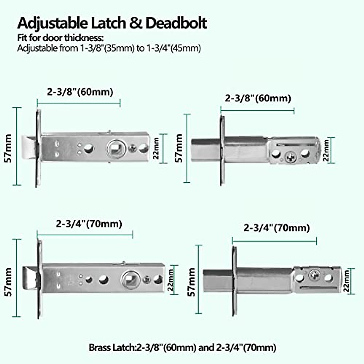 NEWBANG Brushed Nickel Double Door Handle Set,(Keyed and Dummy Set),MDHST2016SN-SET-BR-1