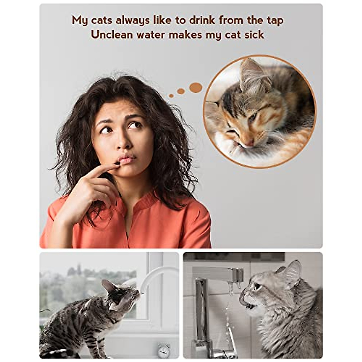 PEKTACO Cat Water Fountain - Pet Water Fountain Dog Water Dispenser Replacement Filters, 3.2L/108oz Stainless Steel Water Fountain for Cats Inside