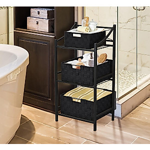 Sorbus Storage Box Woven Basket Bin Container Tote Cube Organizer Set Stackable Storage Basket Woven Strap Shelf Organizer Built-In Carry Handles (Black)