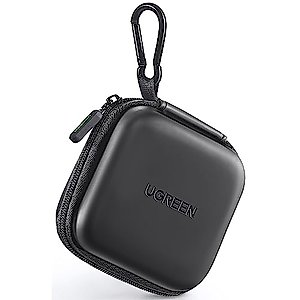 UGREEN Square Earbud Case, Waterproof Headphone Case, Hard EVA Shell Earbud Case Pouch, Earphone Case Accessory with Carabiner, for Earphone, Earbud, Earpieces, SD Memory Card, Camera Chips, Black
