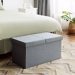 Giantex Folding Storage Ottoman 30 Inches W/Lift Top, 80L Large Storage Space and Padded Seat Bed End Bench Storage Chest for Living Room Bedroom Hallway Entryway Fabric Shoe Bench Footrest (Sliver)