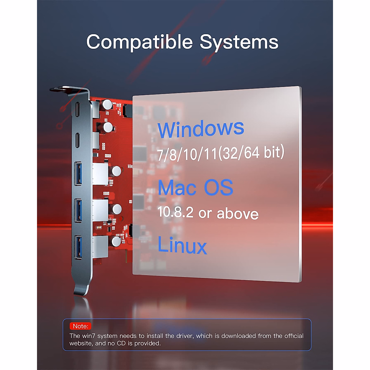 Inateck PCIe to USB 3.2 Gen 2 Extension Card with 5 Ports 8 Gbps Bandwidth,No External Power Source Required, RedComets U25