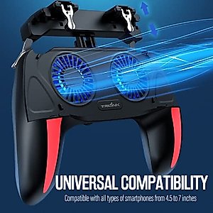 Mobile Game Controller with 4000mAh Power Bank & Cooling Fan, Phone Game Controller with L1R1 Triggers Joystick for PUBG/Call of Duty/Fortnite, Phone Gaming Grip Gamepad for 4.7-7" Android iOS Phone