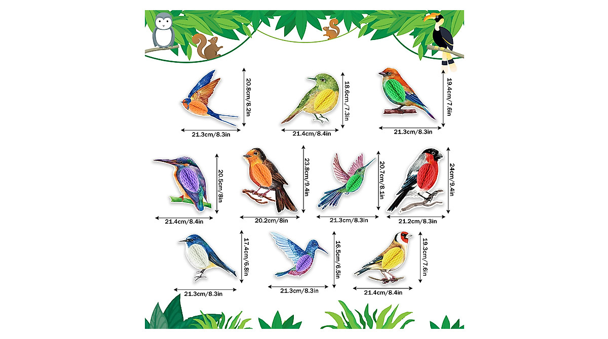 Vibrant Hawaiian Bird Party Decorations - 10 Cutouts