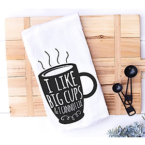 Handmade Funny Kitchen Towel - 100% Cotton Funny Hand Towel for Coffee Lovers, I like Big Cups - 28x28 Inch Perfect for Chef Housewarming Christmas Mother’s Day Birthday Gift (I Like Big Cups)