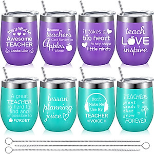 Honeydak Teacher Appreciation Gifts, Gifts Thank You, Coffee Mug for Teachers, Tumbler with Straws Lids and Brushes Graduation Educators Birthday Christmas Gift, 12 OZ (Purple, Rose Gold)