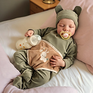 JIZHI Lifelike Reborn Baby Dolls - 17-Inch Baby Soft Skin Realistic-Newborn Cloth Body Real Life Boy Dolls with Feeding Accessories for Collection & Kids Age 3 +