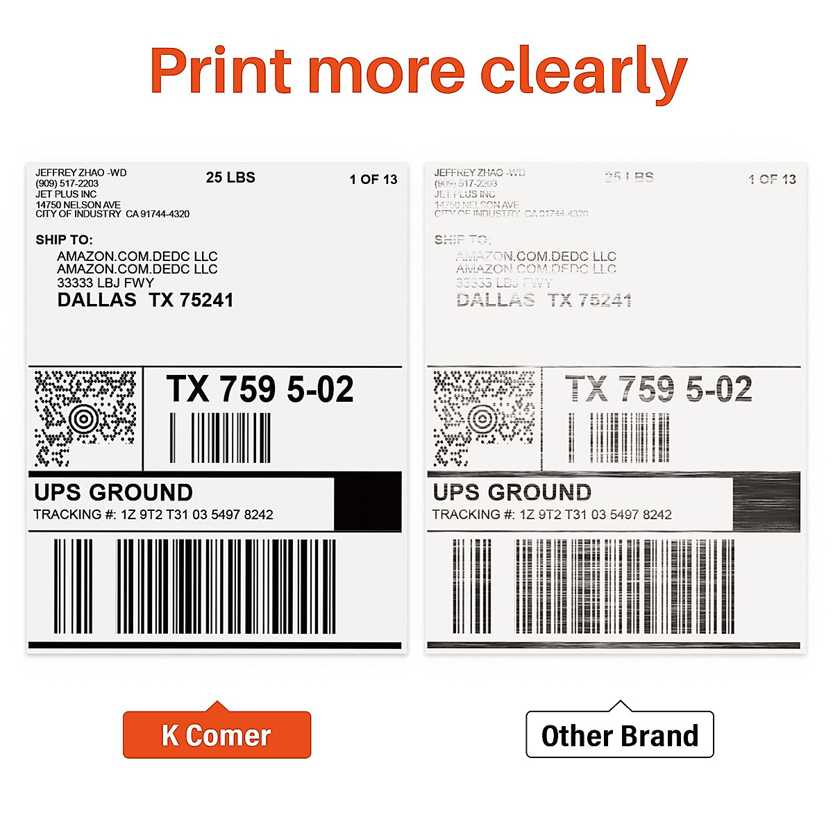 K Comer 4x6 Thermal Shipping Labels (2 Rolls, 700 Printer Labels) Stickers Printable,Waterproof,Self Adhesive,Mailing Address Labels for Packages Compatible with K Comer MUNBYN, Rollo, Zebra