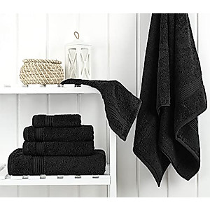 Cotton Paradise 6 Piece Towel Set, 100% Turkish Cotton Soft Absorbent Towels for Bathroom, 2 Bath Towels 2 Hand Towels 2 Washcloths, Black Towel Set
