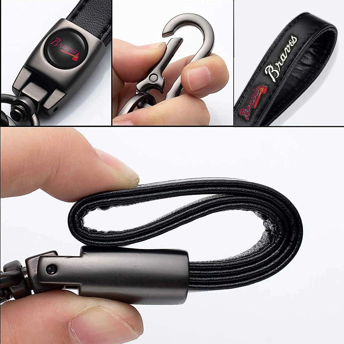 Braves Car Keychain Keyring for Atlanta Braves Baseball Fans,Atlanta Braves Car Accessories Leather Car Key Chain Replacement Key Fob Holder,Let's Go Braves!Car Key Ring Souvenir Gifts for Men Women