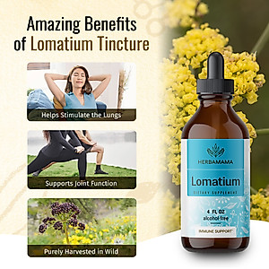 HERBAMAMA Lomatium Tincture - Organic Lomatium Root Drops (4 Fl Oz (Pack of 1))