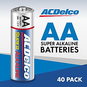 ACDelco 40-Count Double AA Batteries, Maximum Power Super Alkaline Battery, 10-Year Shelf Life, Reclosable Packaging