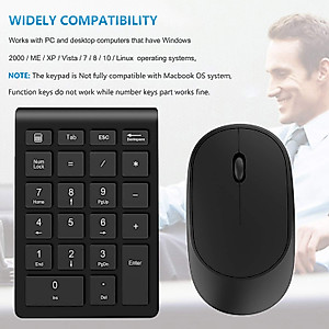 Wireless Number Pad and Mouse Combo, Acedada Portable Ultra Slim 2.4GHz USB Wireless Numeric Keypad and Mouse Set for Laptop, Notebook, Desktop, PC Computer - Black
