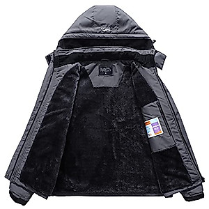 Pooluly Women's Ski Jacket Warm Winter Waterproof Windbreaker Hooded Raincoat Snowboarding Jackets Dark Gray-L
