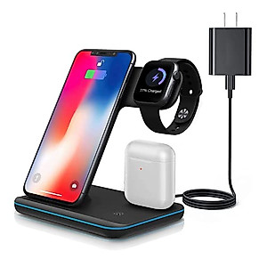 Wireless Charging Station, 3 in 1 Fast Wireless Charger Stand with Adapter for AirPods/iWatch Series 5/4/3/2/1, QI Wireless Charger Compatible with iPhone 14/13/12/11/ Pro/Max/XS Max/XS XR