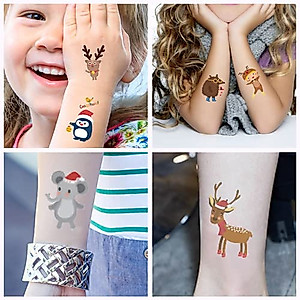Christmas Temporary Tattoos, 10 Sheets Water Transfer Santa Claus Elk Snowman Penguin Bear Bell Design Tattoo Stickers, DIY Xmas Decals Fake Tattoos Decorations for Adult and Kids