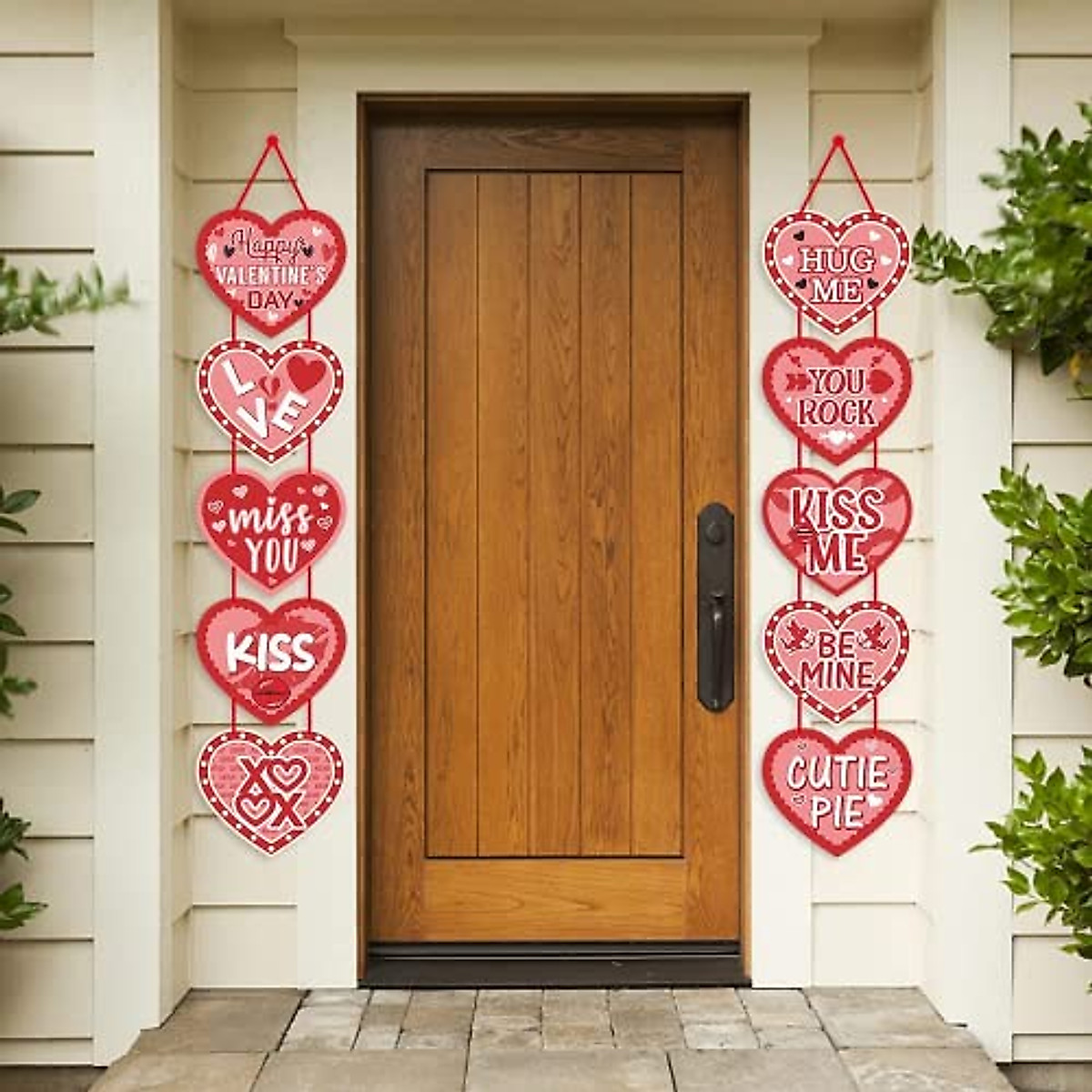 Valentines Decorations Heart Banners, Valentine Day Door Porch Signs Heart Love Hangings Wall Decor, Pink Red Romantic Conversation Party Supplies (Pink)