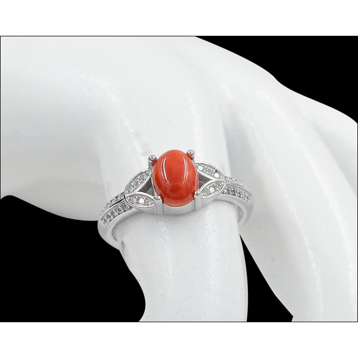 8X6 MM Oval Cut Natural Red Coral Cabochon Gemstone 925 Sterling Silver May Birthstone Solitaire Unisex Proposal Ring Birthday Gift For Wife (Yellow Gold Rhodium Plated Silver, 8)
