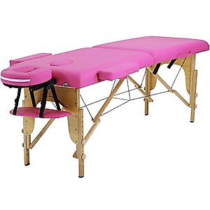 Portable Massage Table Spa Bed Folding 84 Inch Height Adjustable 2 Fold Massage Bed with Carry Case PU Leather Professional Facial Salon Tattoo Lash Bed with Face Cradle, Hold Up To 450Lbs, Pink