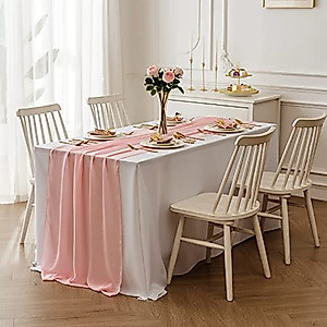 flohar 1Pack 10ft Chiffon Table Runner 29x120 Inch Sheer Romantic Table Runner for Wedding Birthday Party Bridal Shower Outdoor Decoration-Light Pink