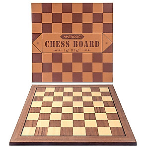 AMEROUS 12 inches Wooden Chess Board Only, Travel Portable Chessboard No Pieces, Professional Chess Board for Beginners, Kids, Adults (Gift Packaging)