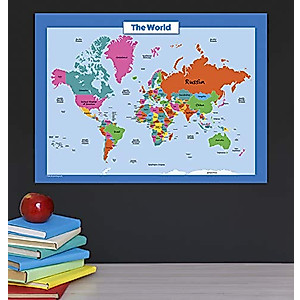 3 Pack - USA & World Map for Kids + Learning to Tell Time Poster Set (LAMINATED, 18" x 24")