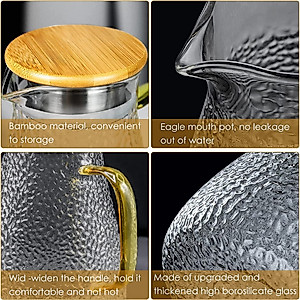 Glass Pitcher with Lid with 2 Cups, Durable 0.52 Gal Glass Pitcher with Handle with 2 Glass Cups, Water Carafe with Cups Teapot Set Gift for Hot/Cold Beverage, Juice or Tea