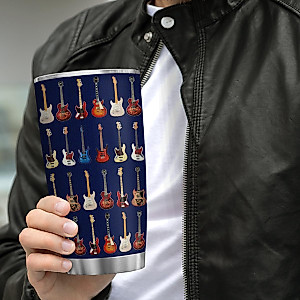 wowcugi Guitar Gifts Electric Guitar Tumbler Guitarist Gifts Stainless Steel Insulated 20oz Coffee Cups For Men Women Musician Lovers Players Christmas Birthday Accessories Gift