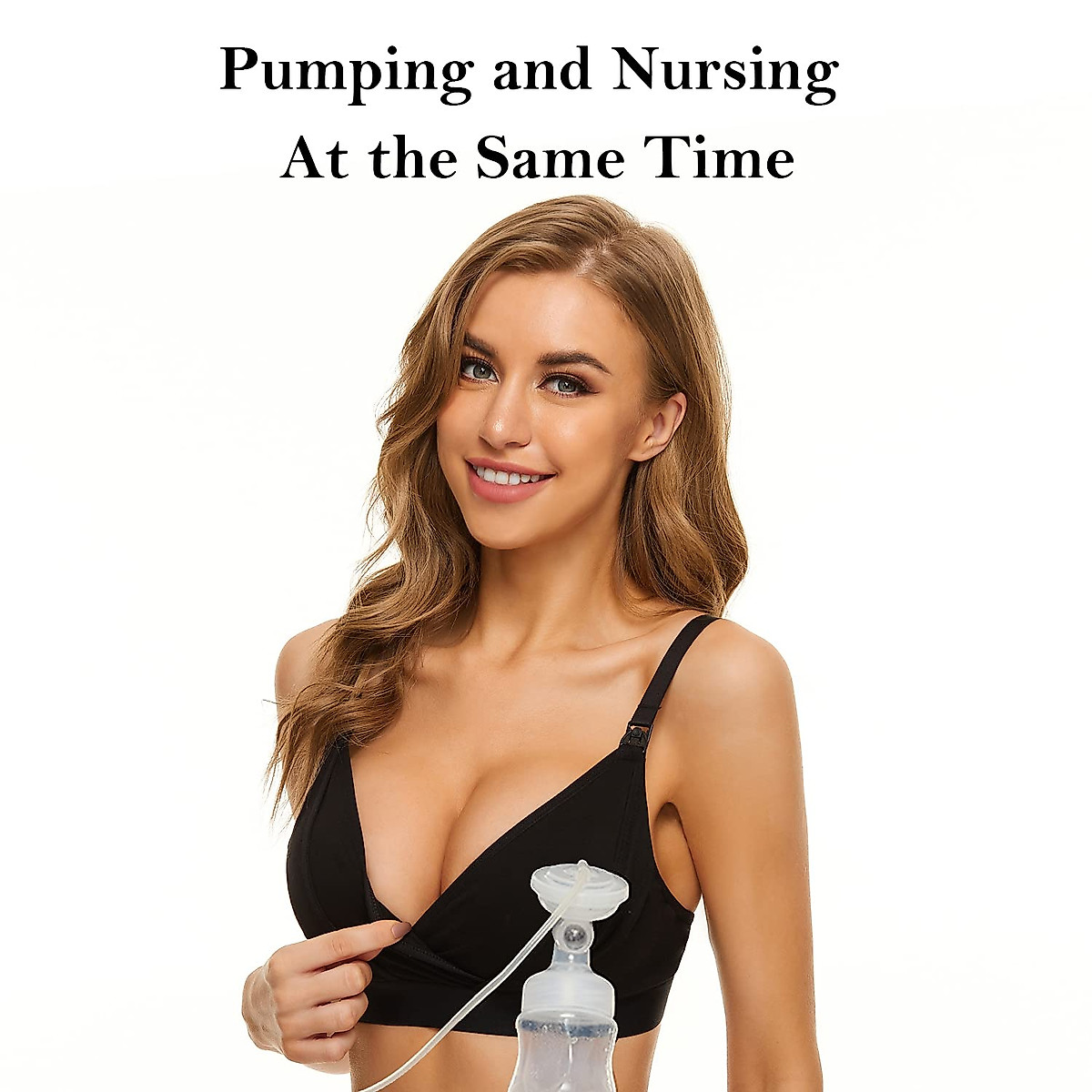 Pumping Bra Hands Free Pumping and Nursing Bra, Adjustable Wireless Comfortable Breast Pumping Bra Fits Breast Pumps, Small-XX-Large (Black, Medium)